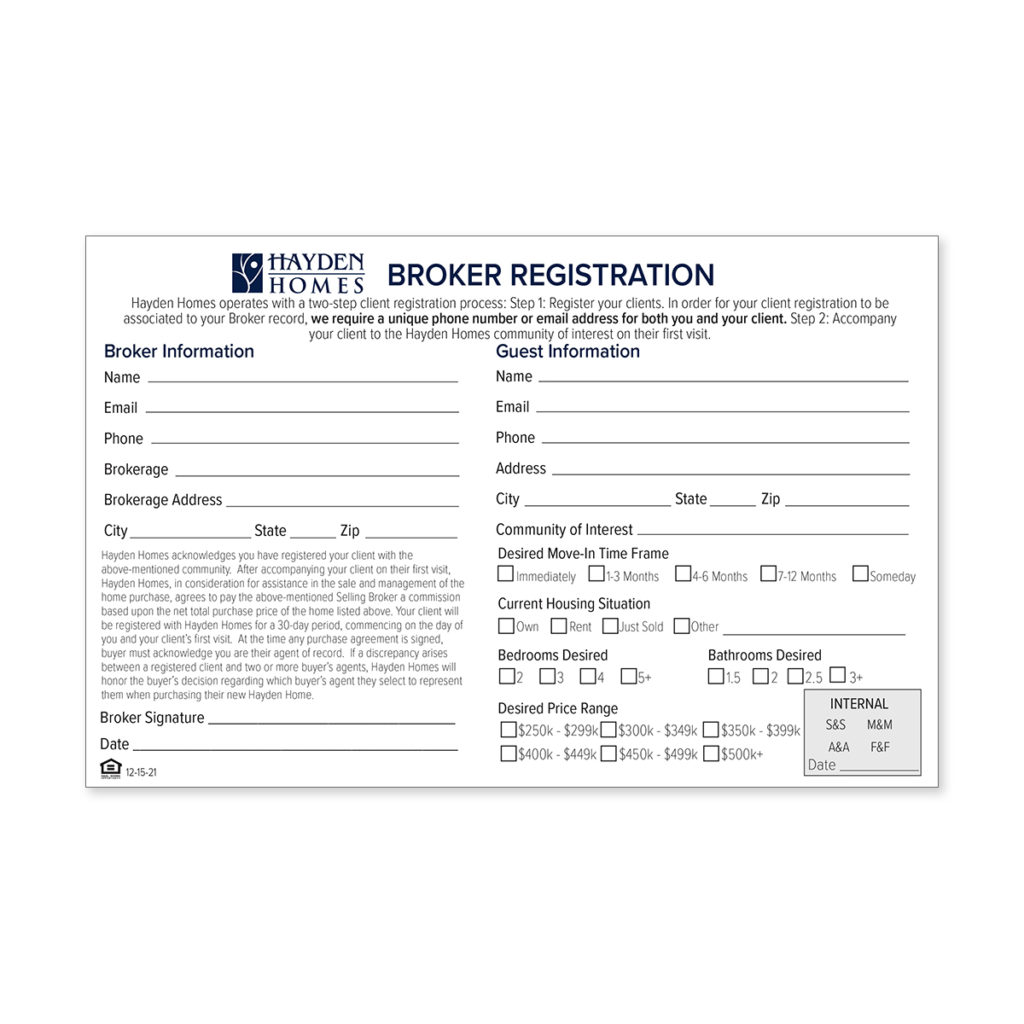 Broker Registration Card – Hayden Homes Web2Print