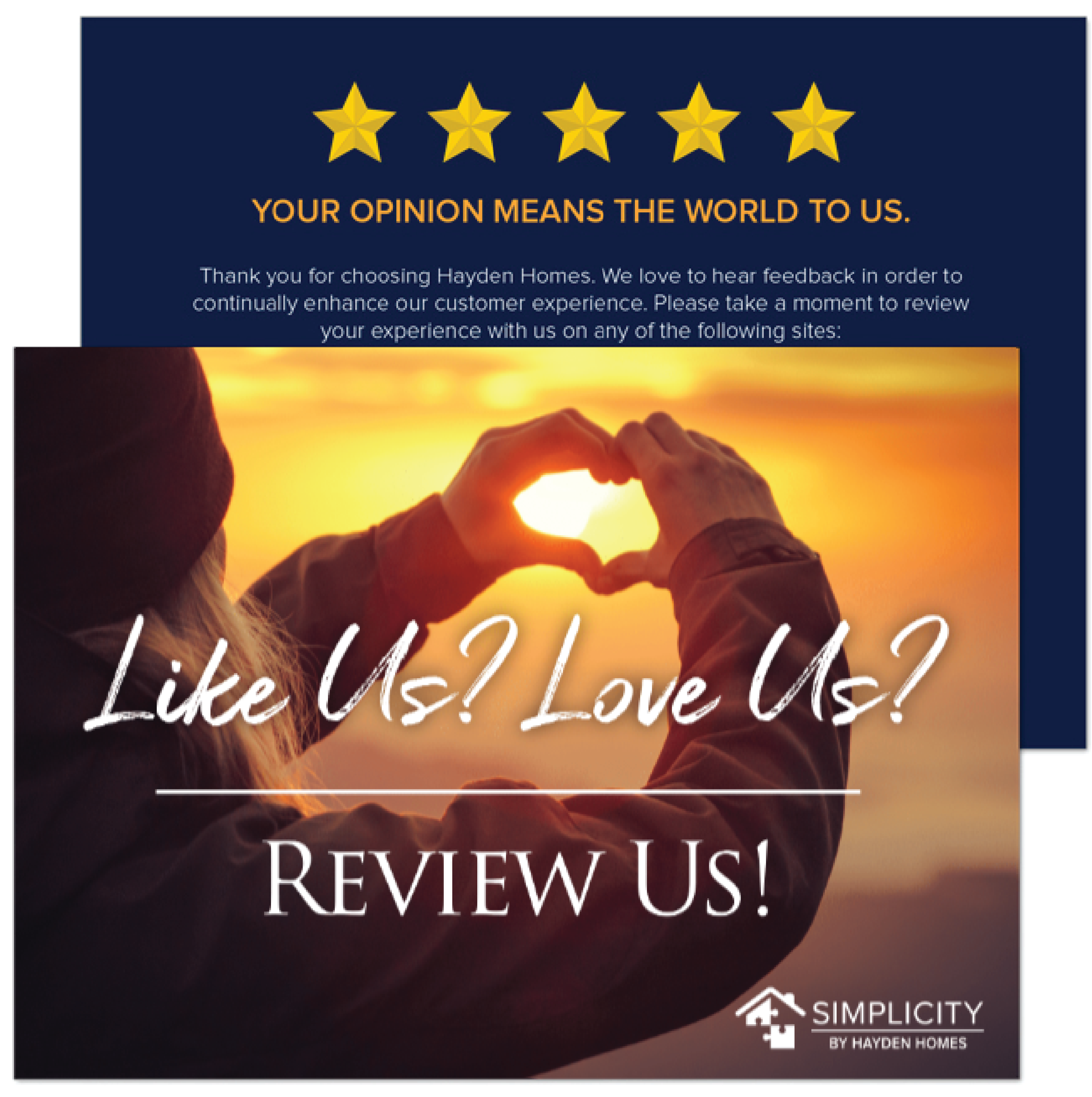 Simplicity Online Review Card – Hayden Homes Web2Print